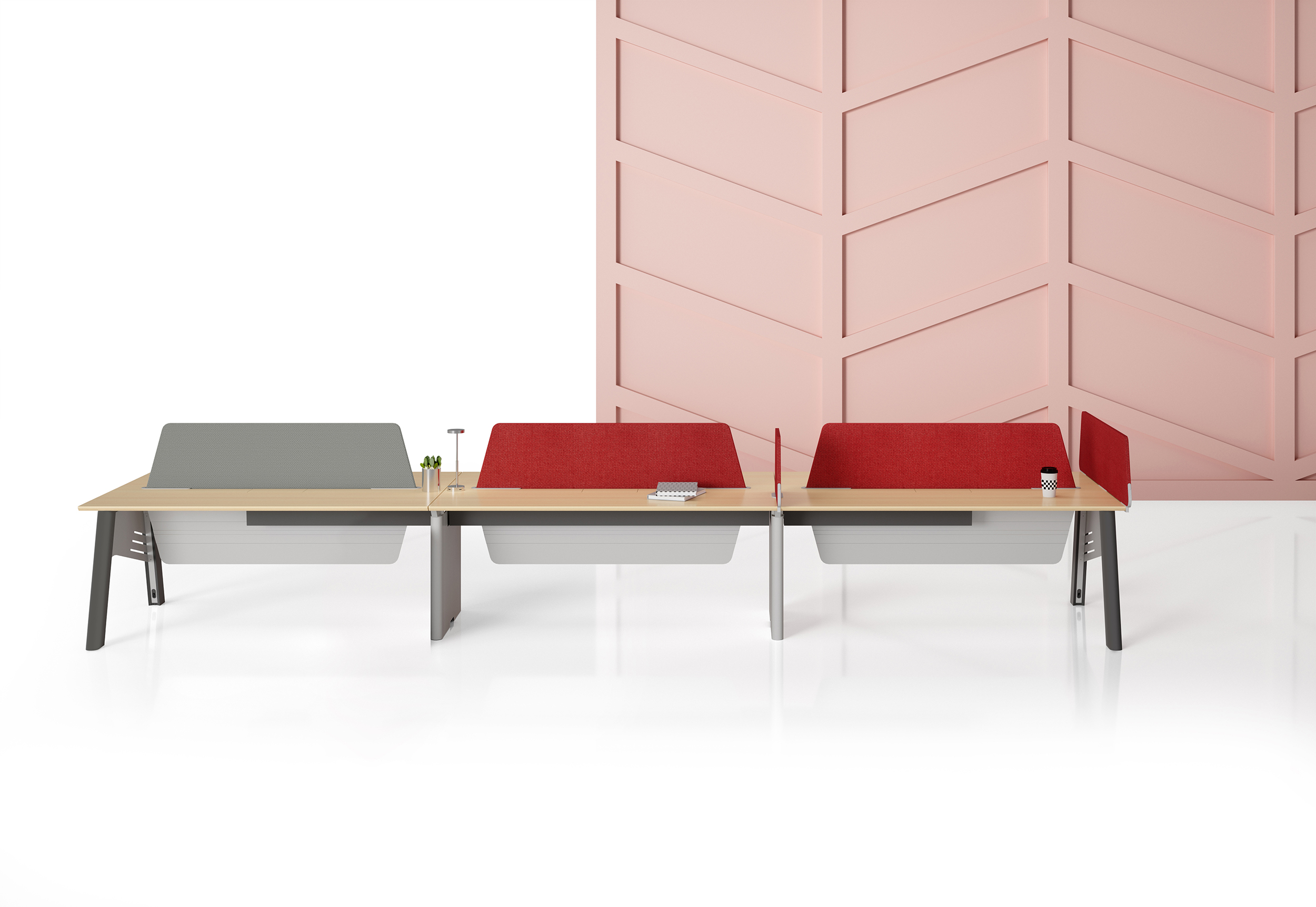 2 - Born Basic Double Bench MFC Chamfered Edge Worktop with Straight Mid-leg, and Fabric Screen ...